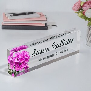 Floral Acrylic Name Block for Desk, Womens Personalized Desk Name Plate ...