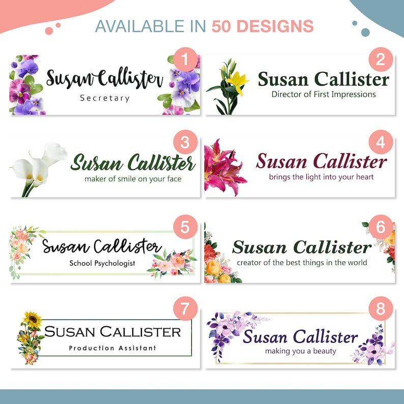 Floral Acrylic Name Block for Desk, Womens Personalized Desk Name Plate ...