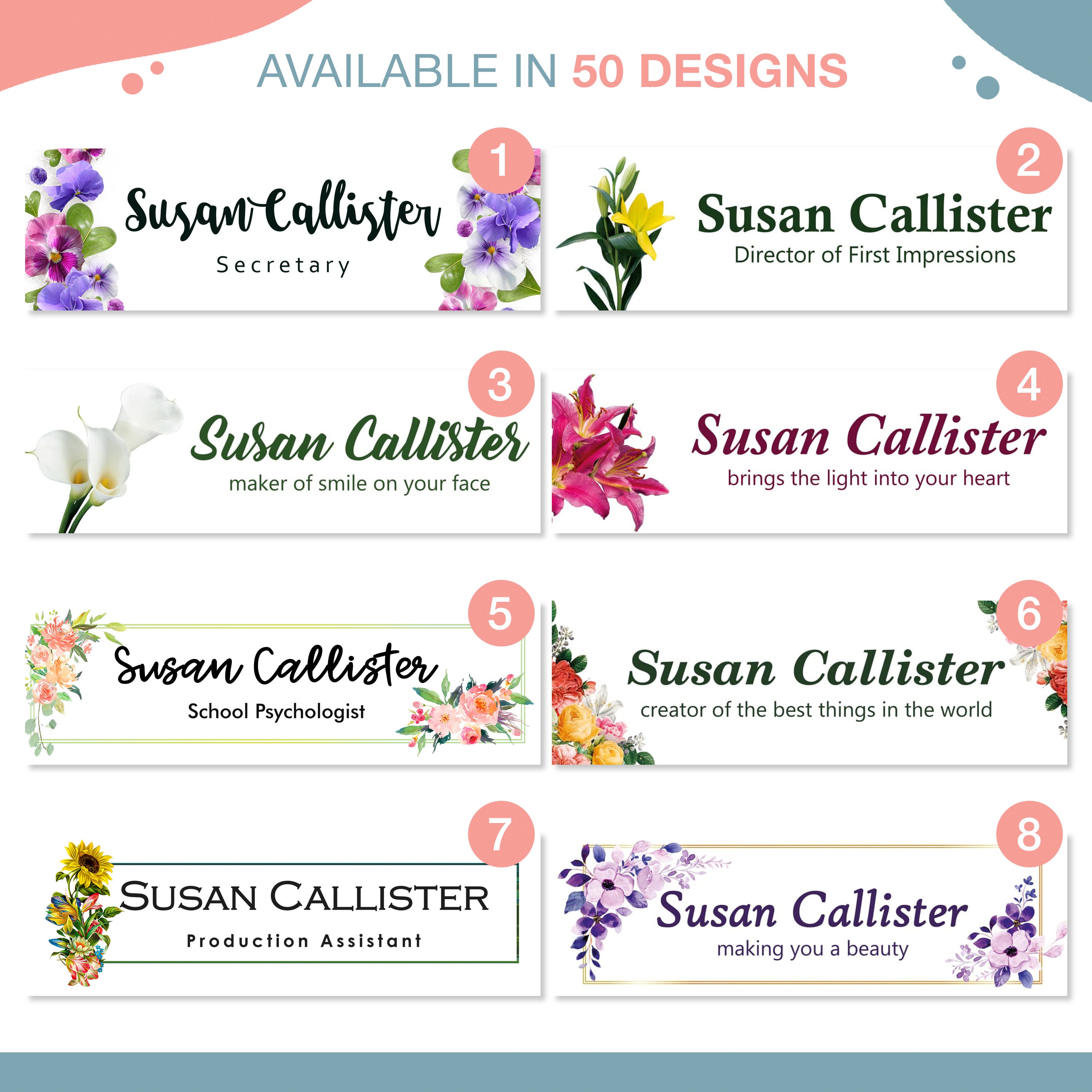 Floral Acrylic Name Block for Desk, Womens Personalized Desk Name Plate ...