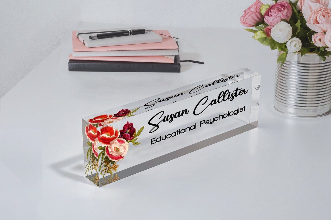 Psychologist Desk Name Plate, Floral Nameplate for Women, Personalized ...