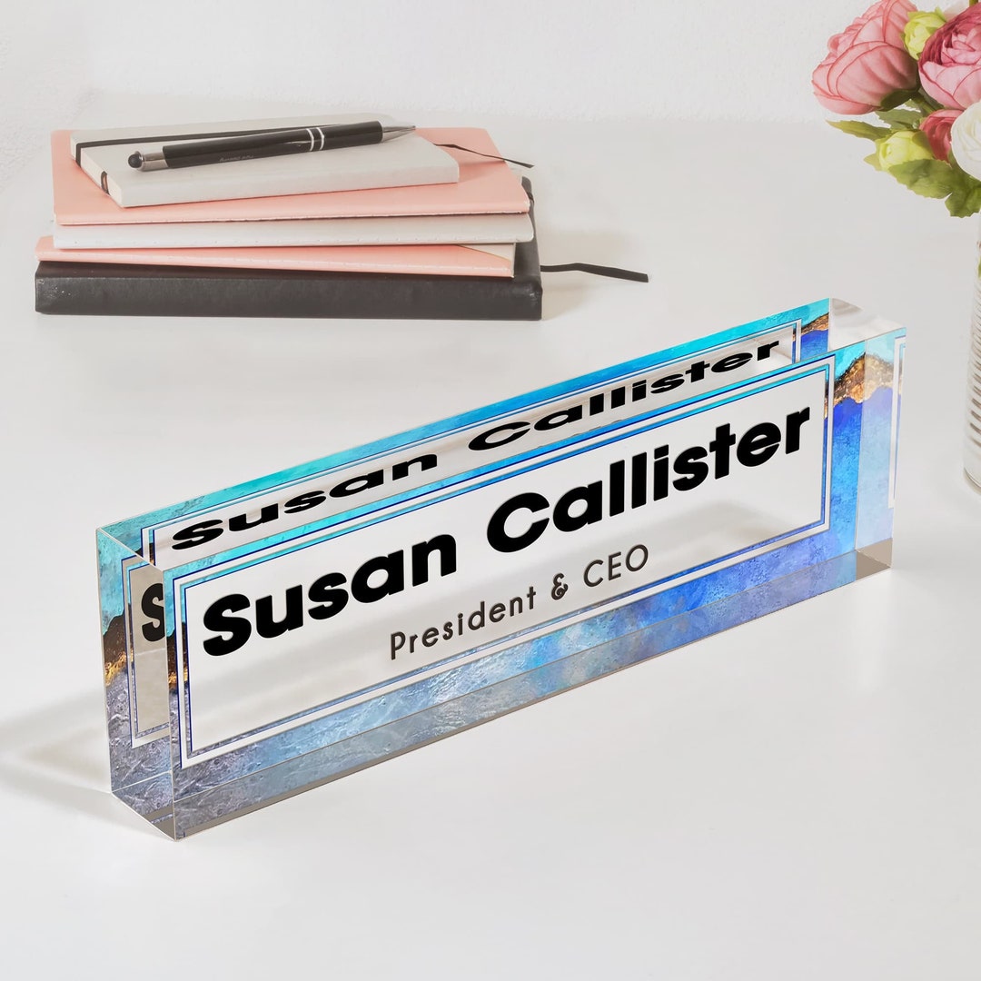 Desk CEO Sign, Acrylic Name Plate in Blue for Office Desk, Name Sign ...