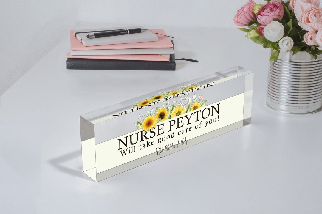 Sunflower Desk Name Plate, Nurse Appreciation Gift, Personalized Desk ...