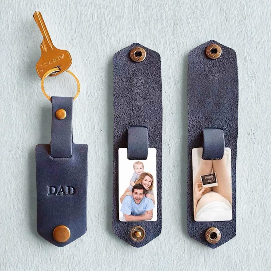 Leather Photo Keychain for Dad, Husband Christmas Gift Personalized ...