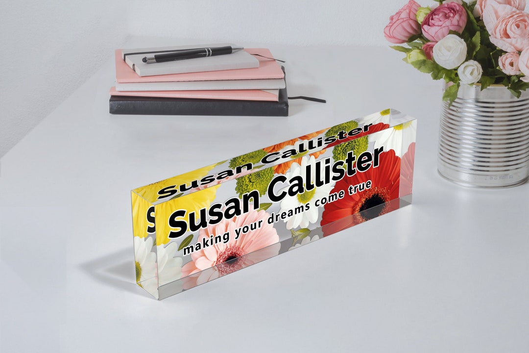 Floral Name Plate for Desk, Acrylic Name Plaque With Job Title and Name ...