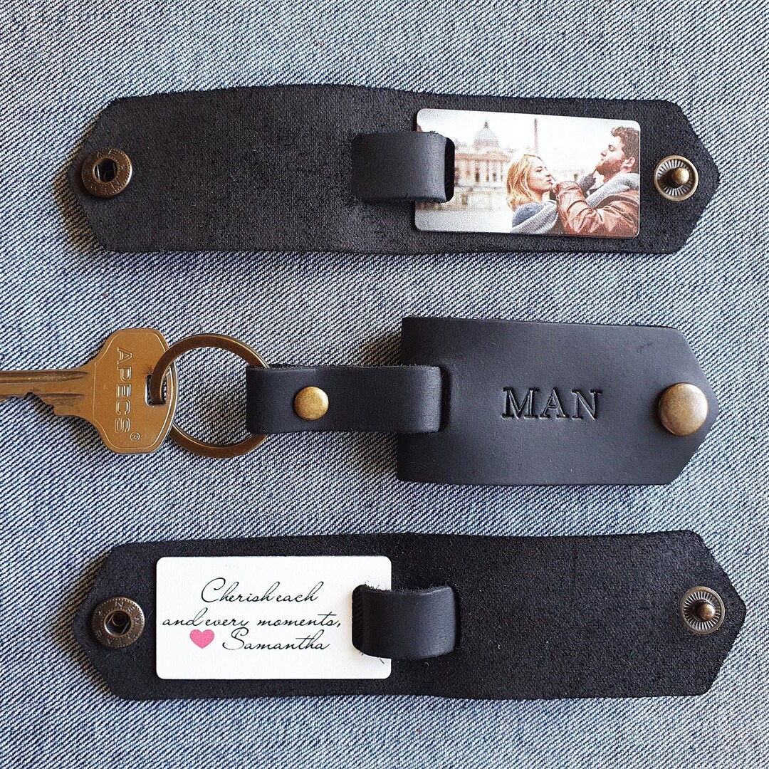 Leather Keychain for Men Mini Photo Keychain Unique Photo - Etsy