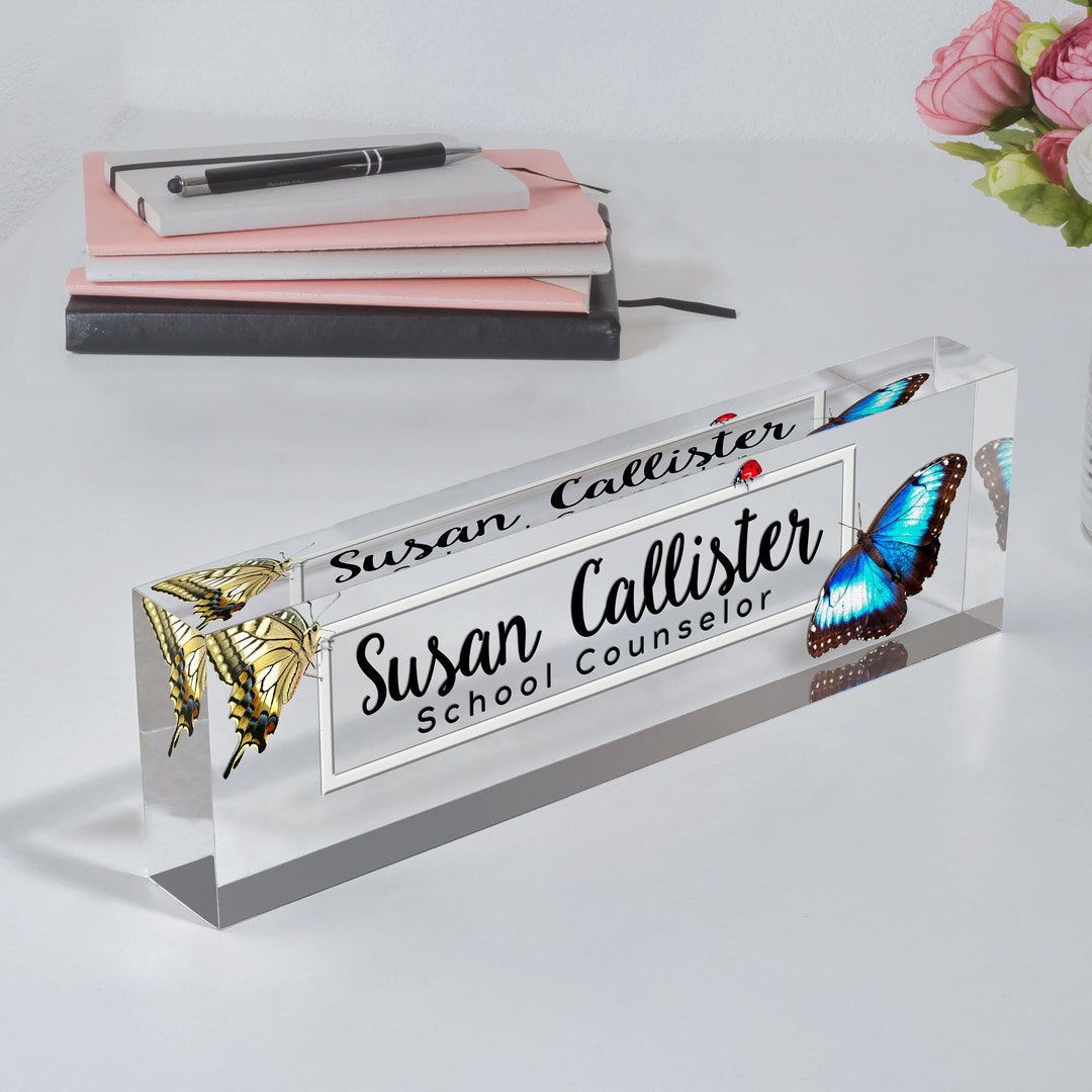 Custom Desk Name Plate With Butterfly, Desk Plaque for Lepidopterist ...