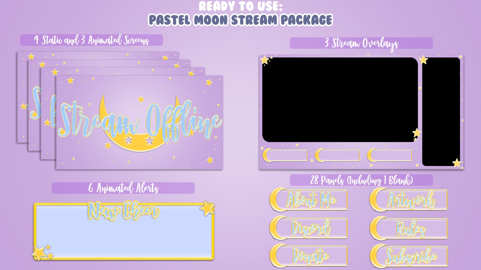 Pastel Moon Streamer Package / Pastel Twitch Overlay / Stars Overlay ...