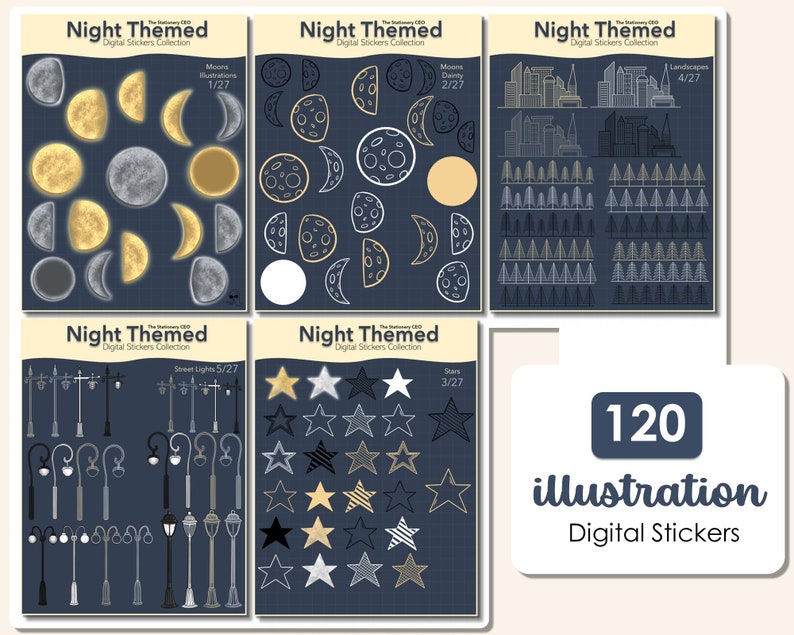 Moon Phase Stickers Night Sky Stickers Digital Stickers - Etsy