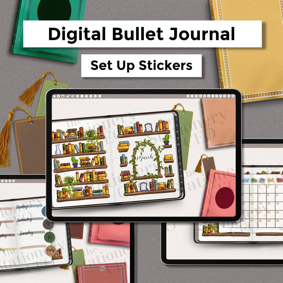 Digital Stickers, Book Theme Digital Bullet Journal Set up Stickers ...