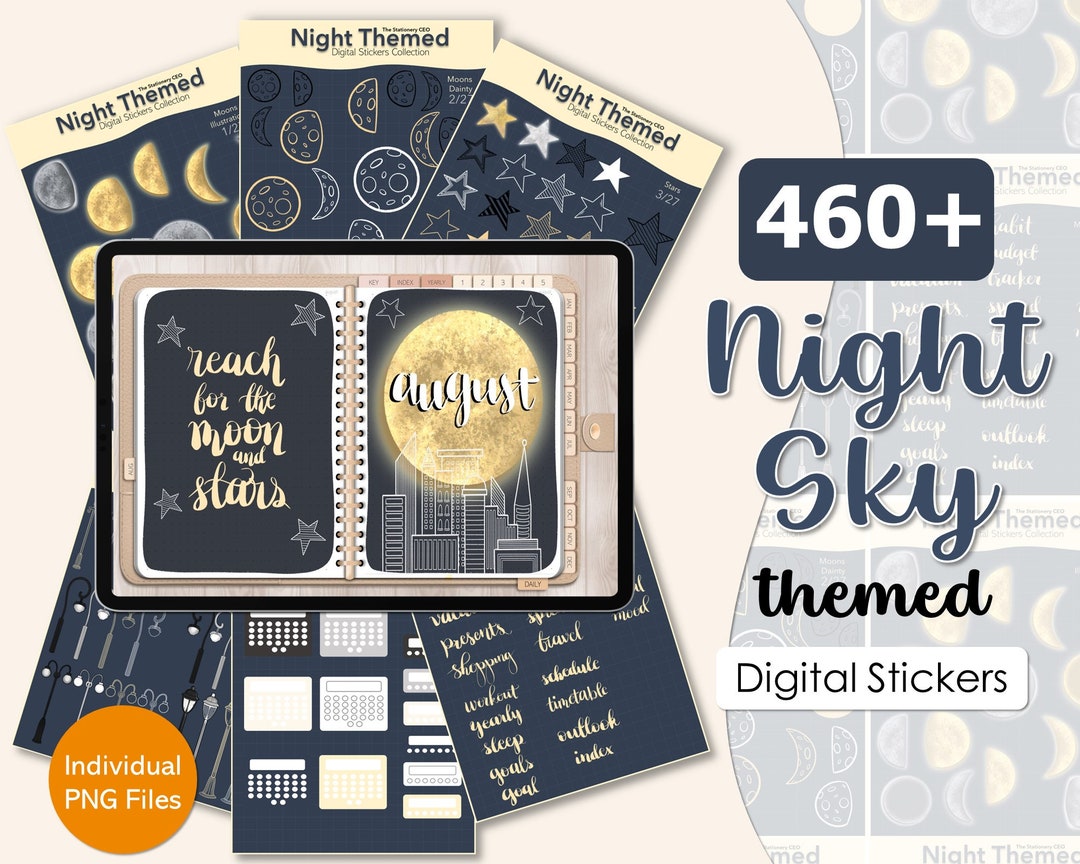 Moon Phase Stickers, Night Sky Stickers, Digital Stickers, Planner ...