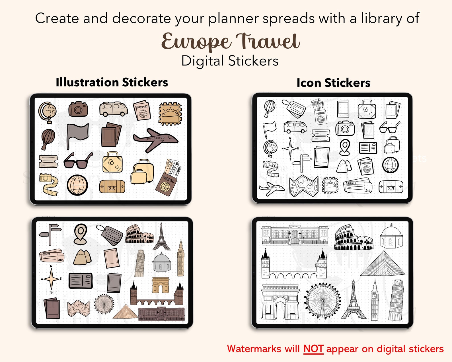 Goodnotes Stickers, Travel Clipart, Europe Stickers, Digital Stickers ...