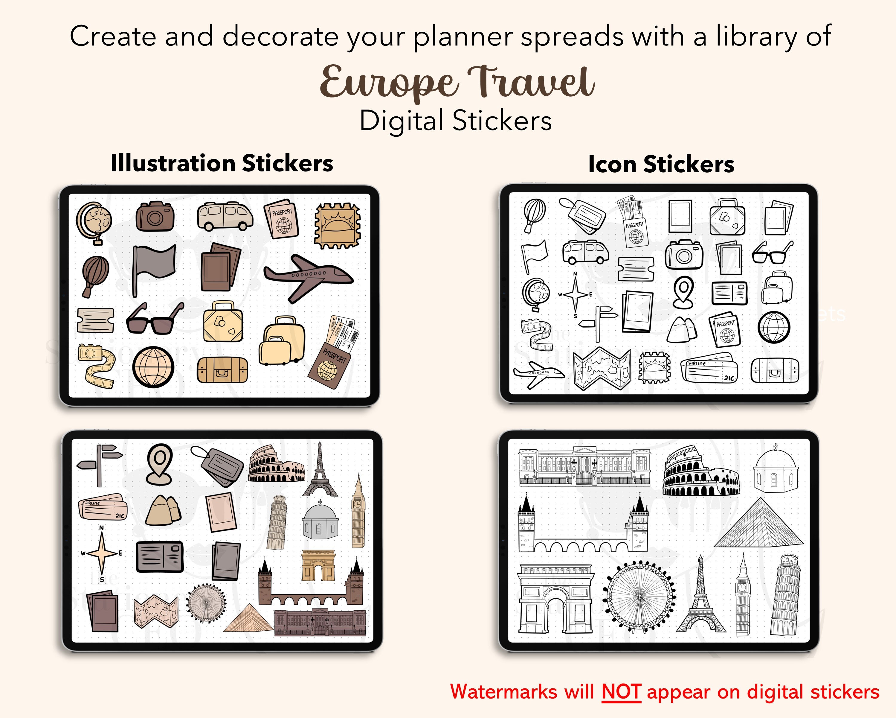 Goodnotes Stickers Travel Clipart Europe Stickers Digital - Etsy