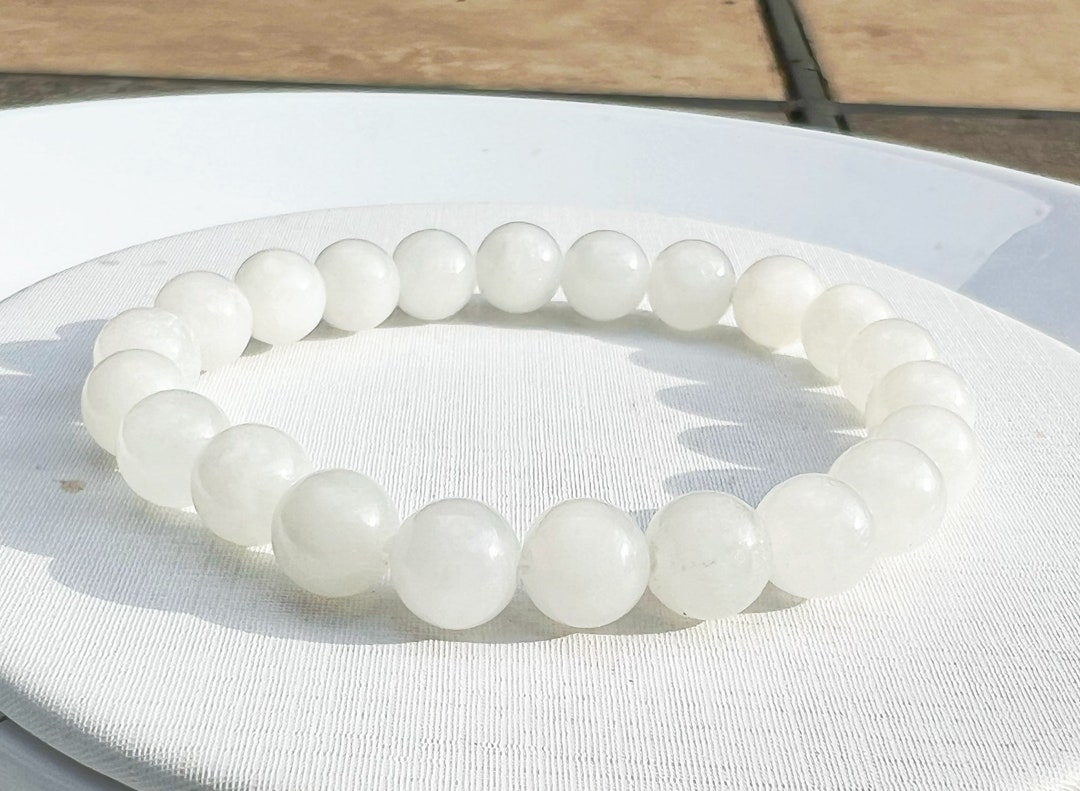 8mm Certified Natural White Nephrite Jade Bracelet Round - Etsy