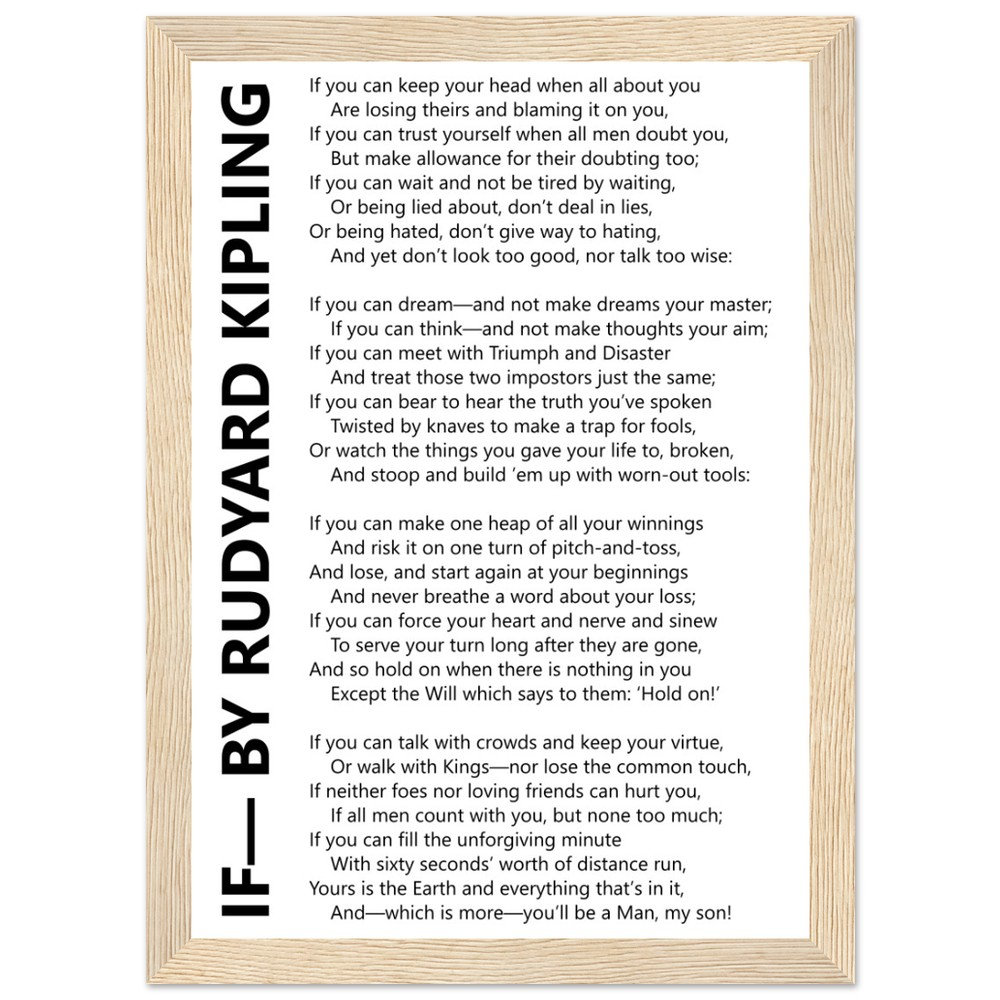 If by Rudyard Kipling Poem A4 Sized Classic Matte Paper Wooden Framed ...