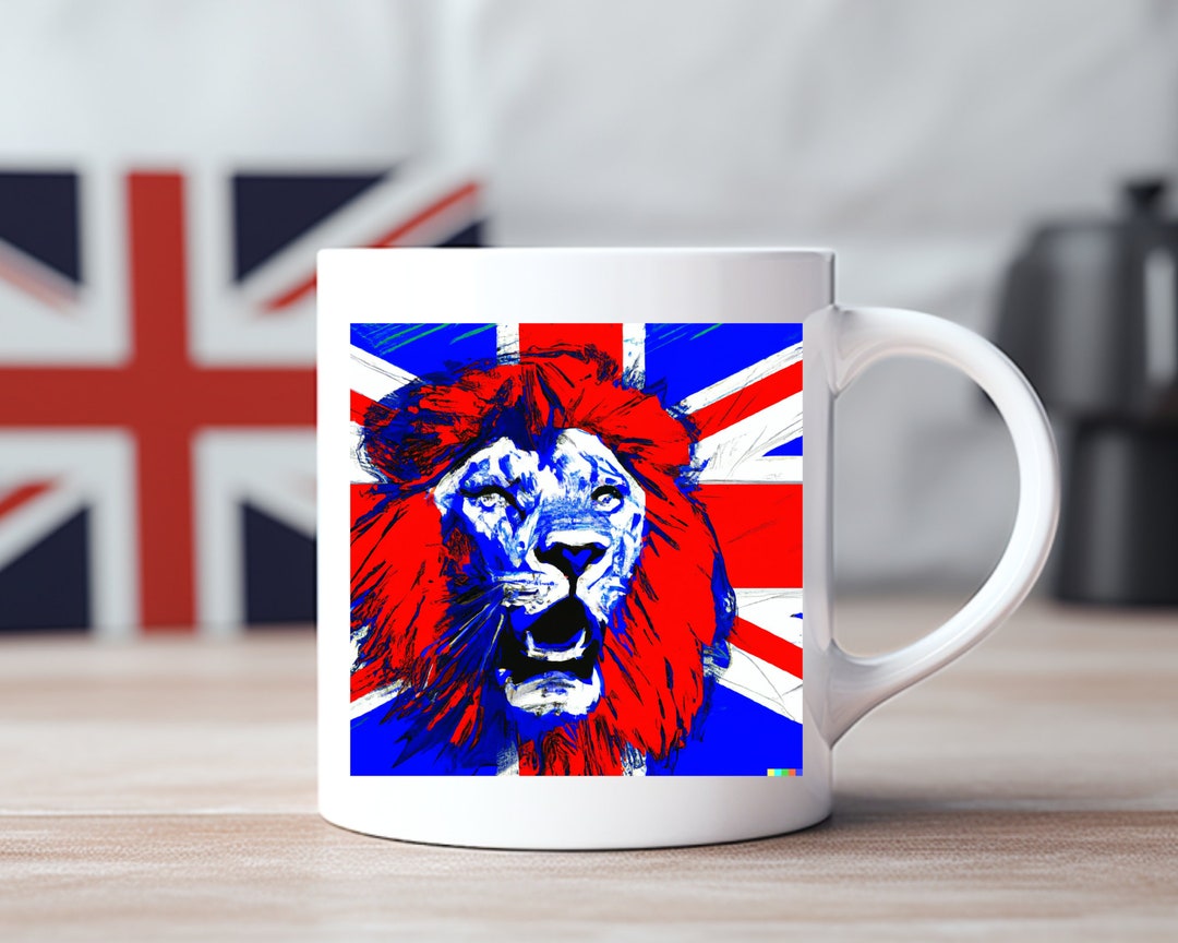 British Lion Head Union Jack Flag Ceramic Mug, Patriotic Gifts for the ...