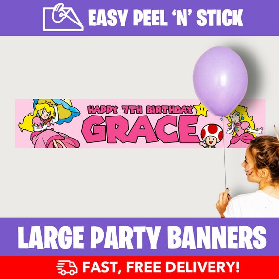Princess Peach Personalised Birthday Party Banners 110cm | Etsy