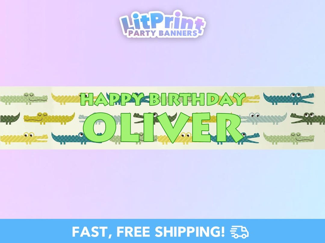 Crocodile Personalised Kids Banner Birthday Party Banner Cartoon ...
