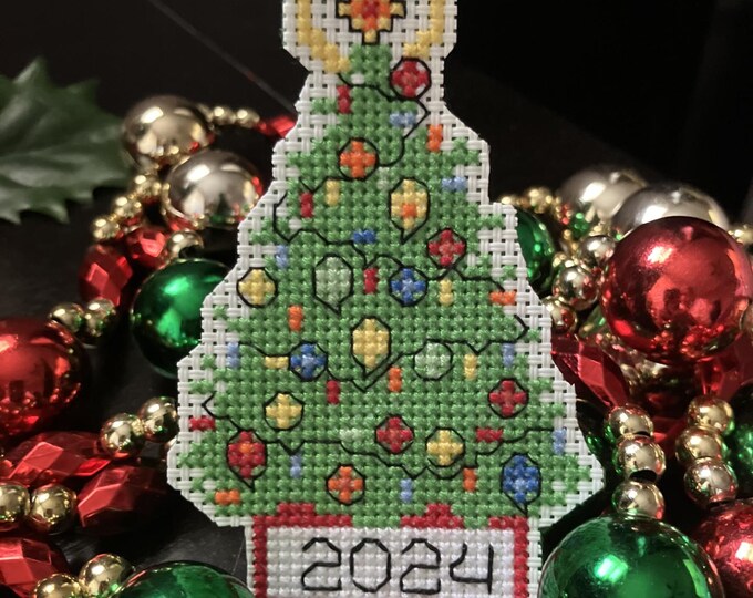 Handmade Cross Stitch Christmas Ornament - Dated Christmas Tree - 2025 ...
