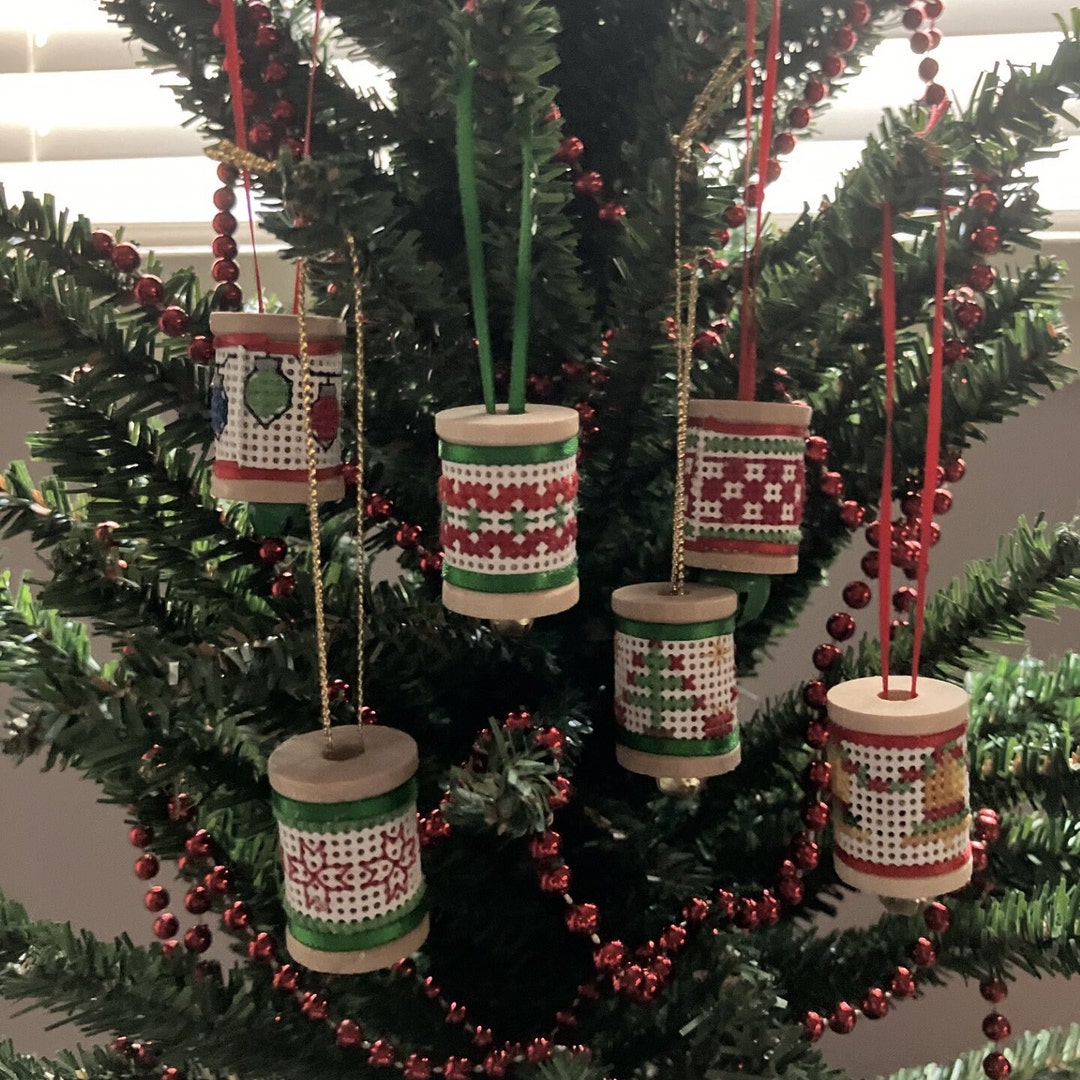 Handmade Cross Stitch Spool Ornament Assorted - Etsy