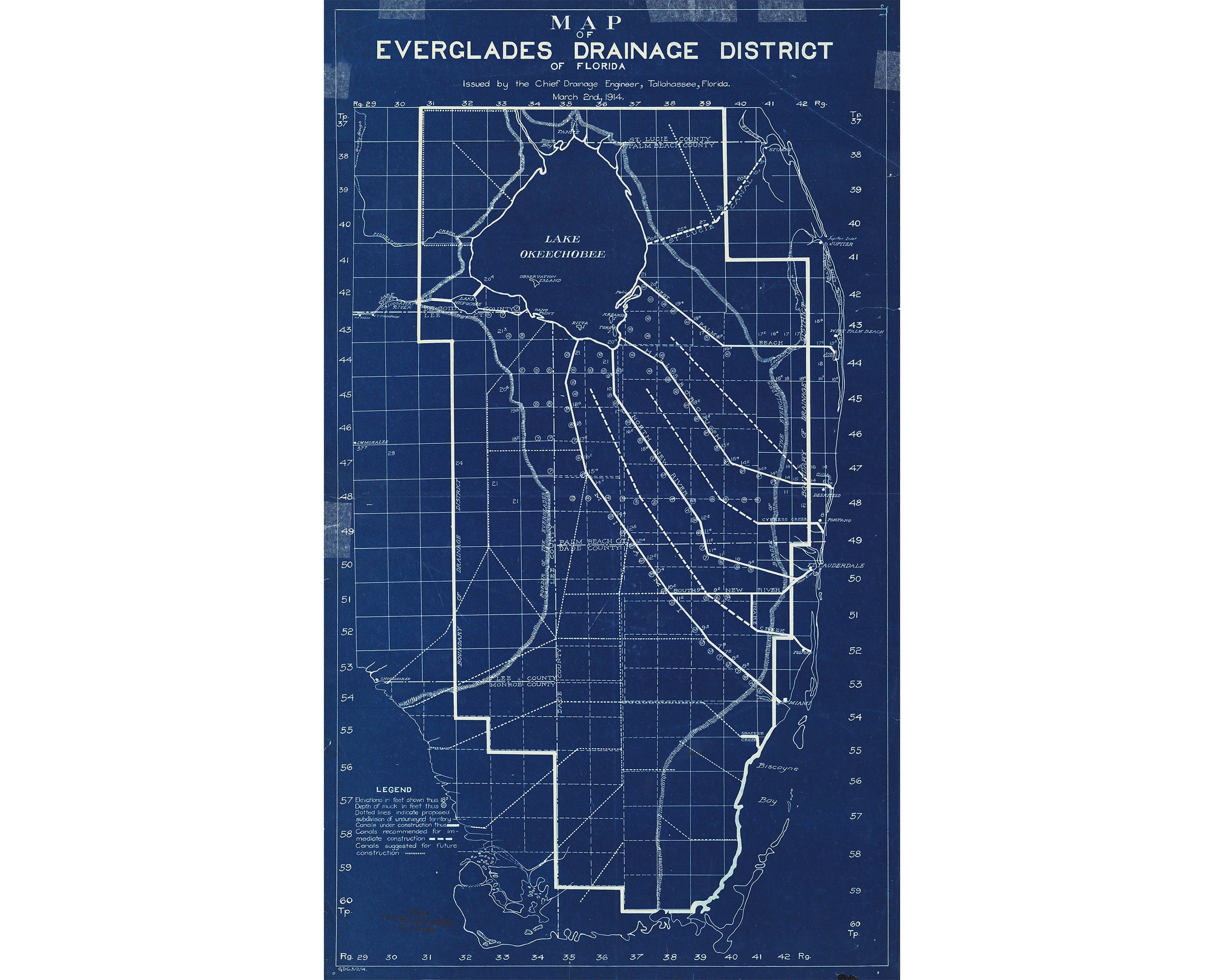 Map of Everglades Drainage District 1914 - 10x17 | Digital Download - Etsy