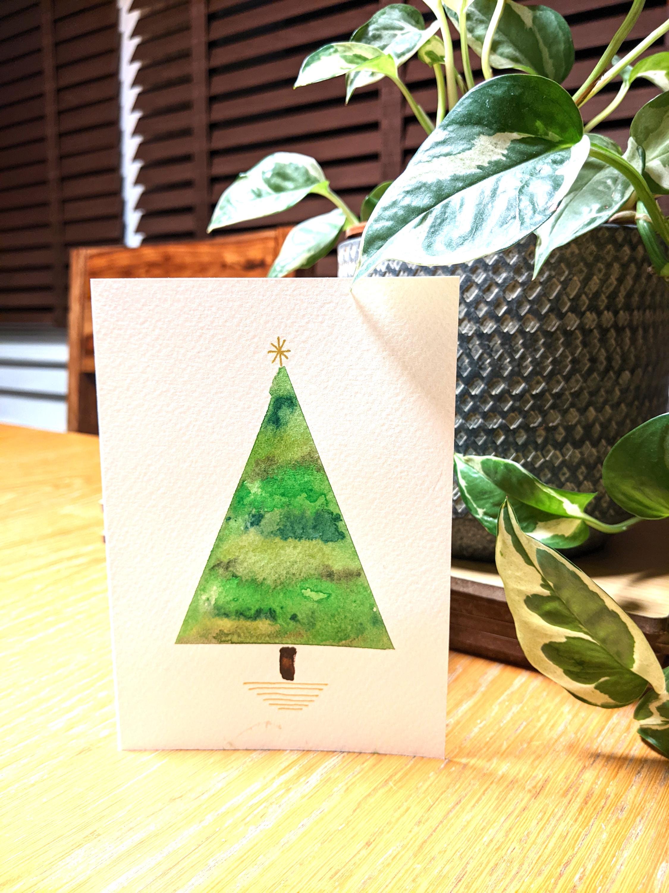 Hand Painted Watercolour Christmas Tree Blank Christmas Card - Etsy