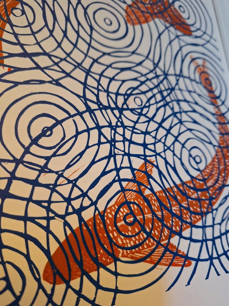 Koi Fish Lino Print Ripples in Water - Etsy
