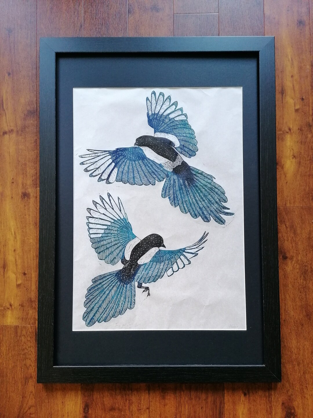Two for Joy Magpies Lino Print - Etsy