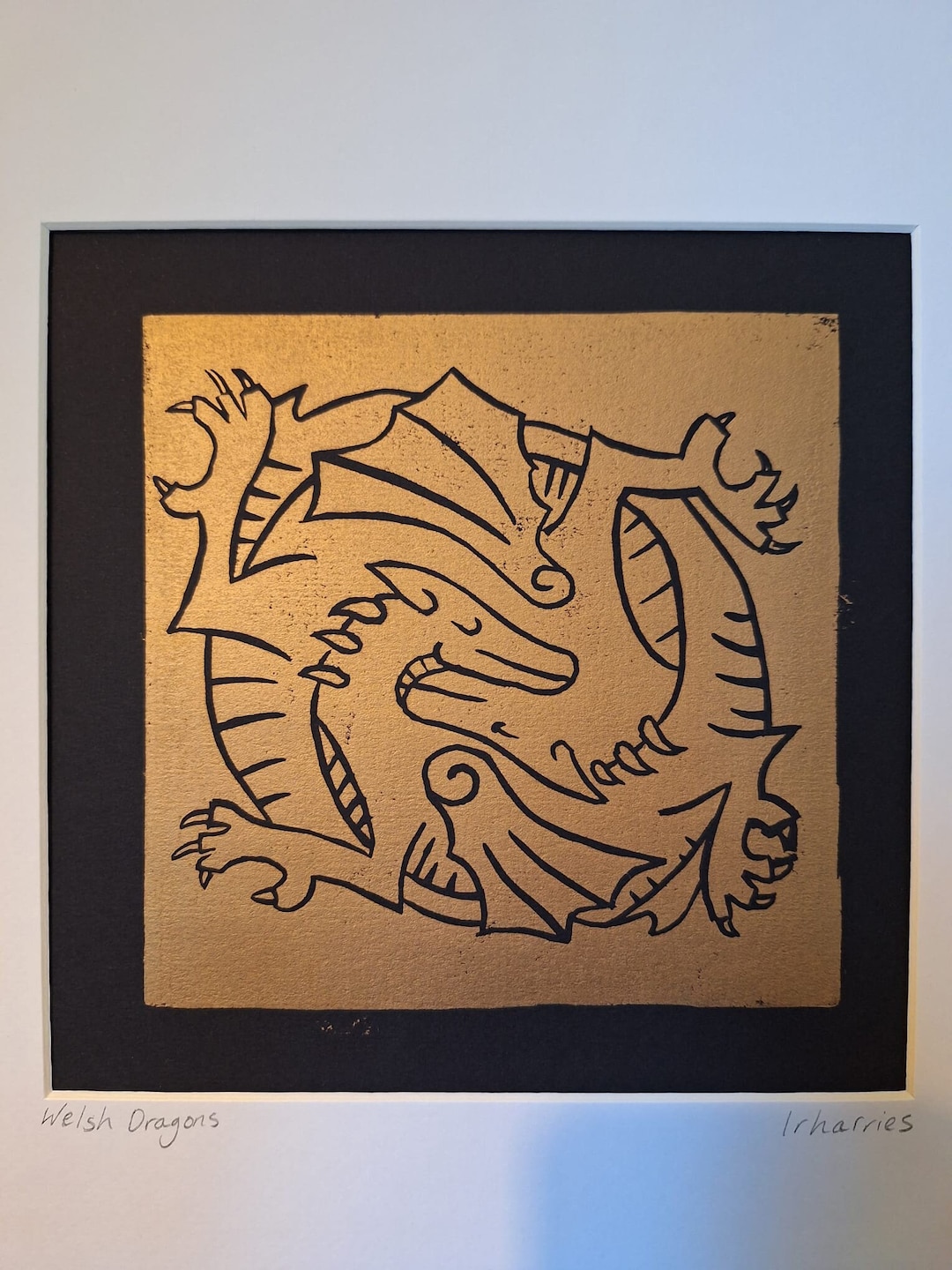 Dragons Lino Print Welsh Celtic Folklore - Etsy
