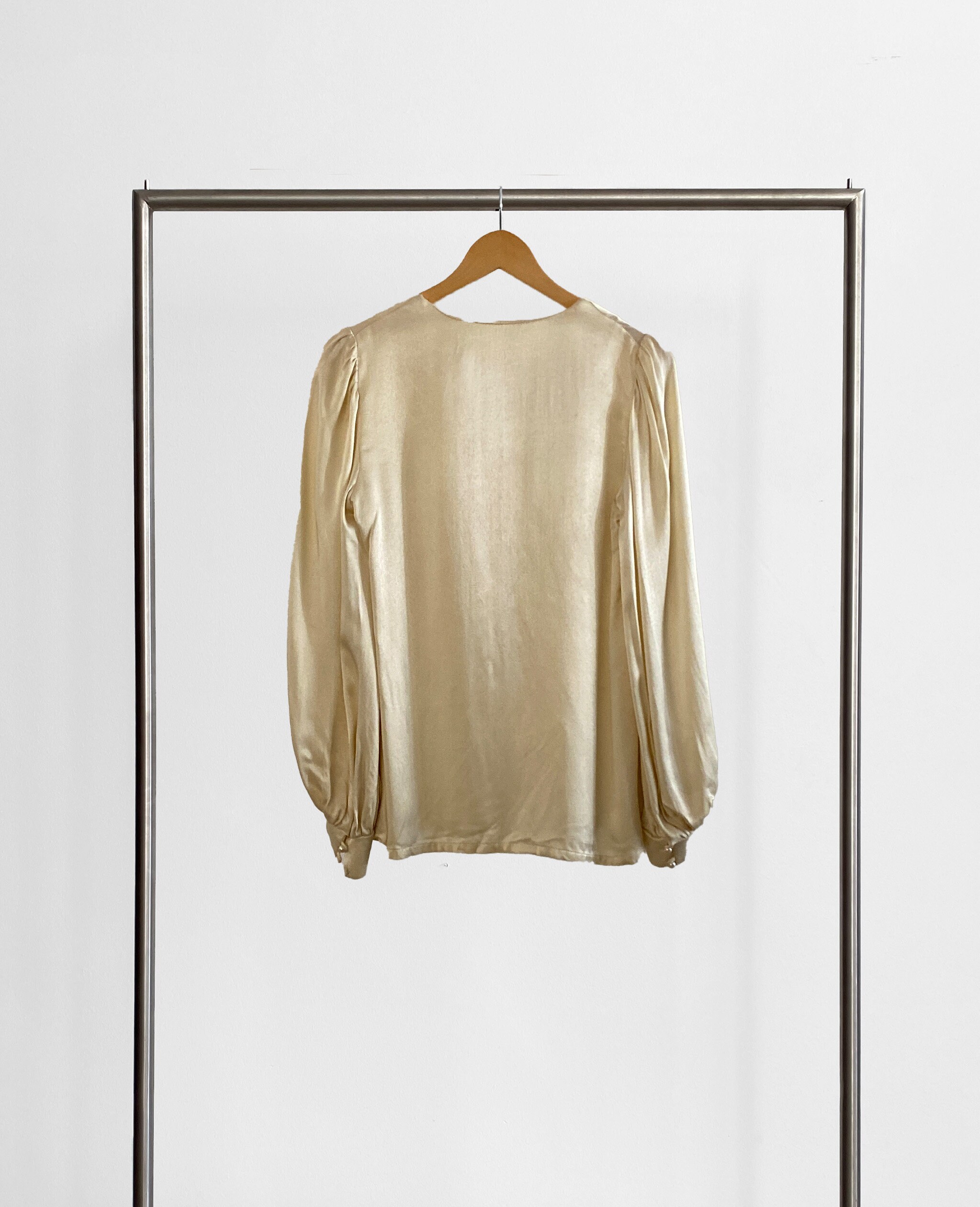 Jessica's Gunnies Cream Satin Blouse With Floral Detail - Etsy