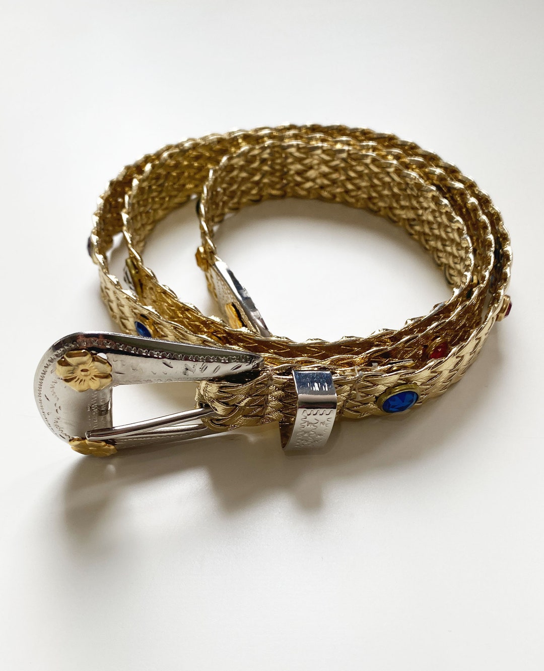 Gold Metallic Rhinestone Braided Belt - Etsy