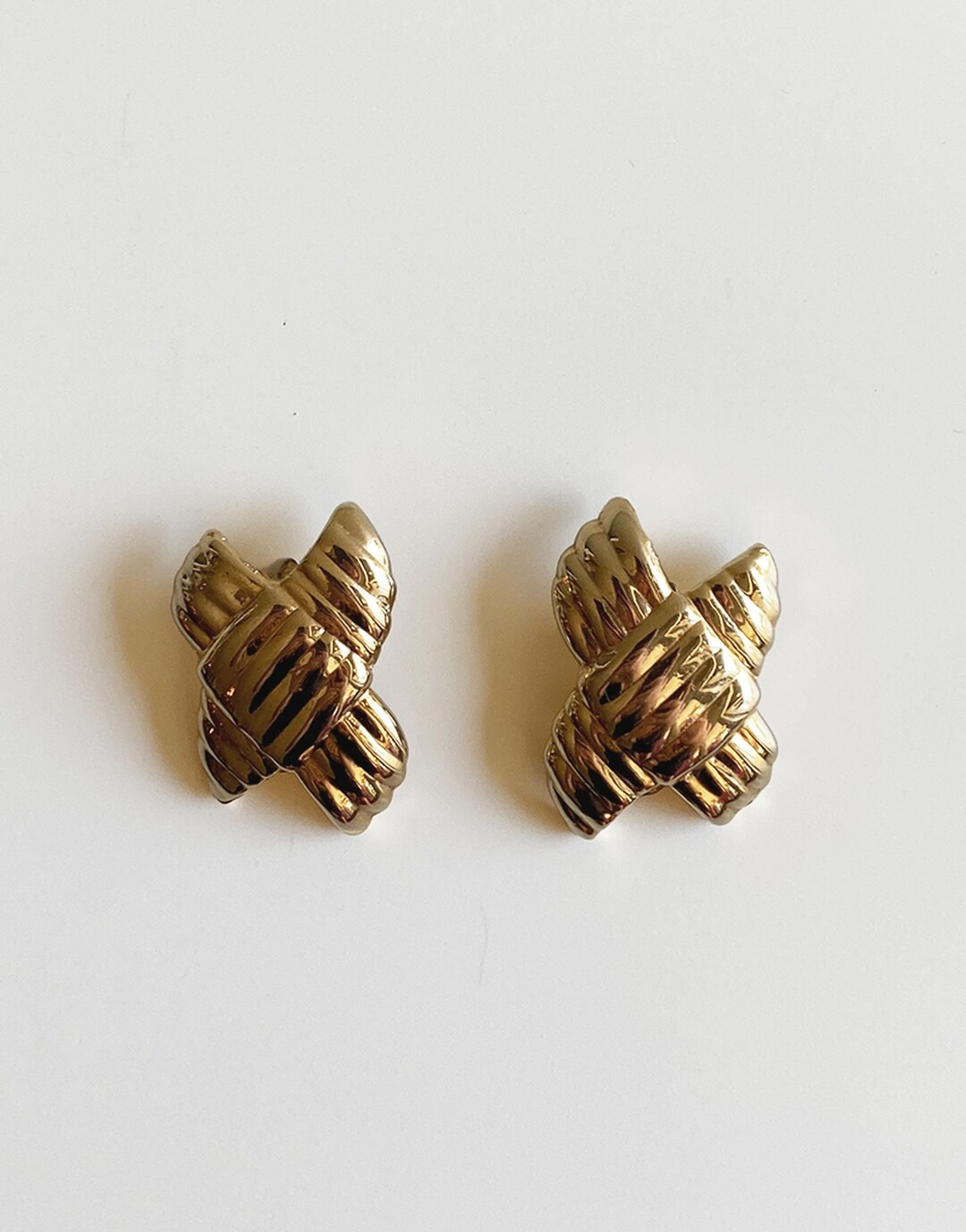 Vintage Gold Tone X Shaped Clip on Earring - Etsy