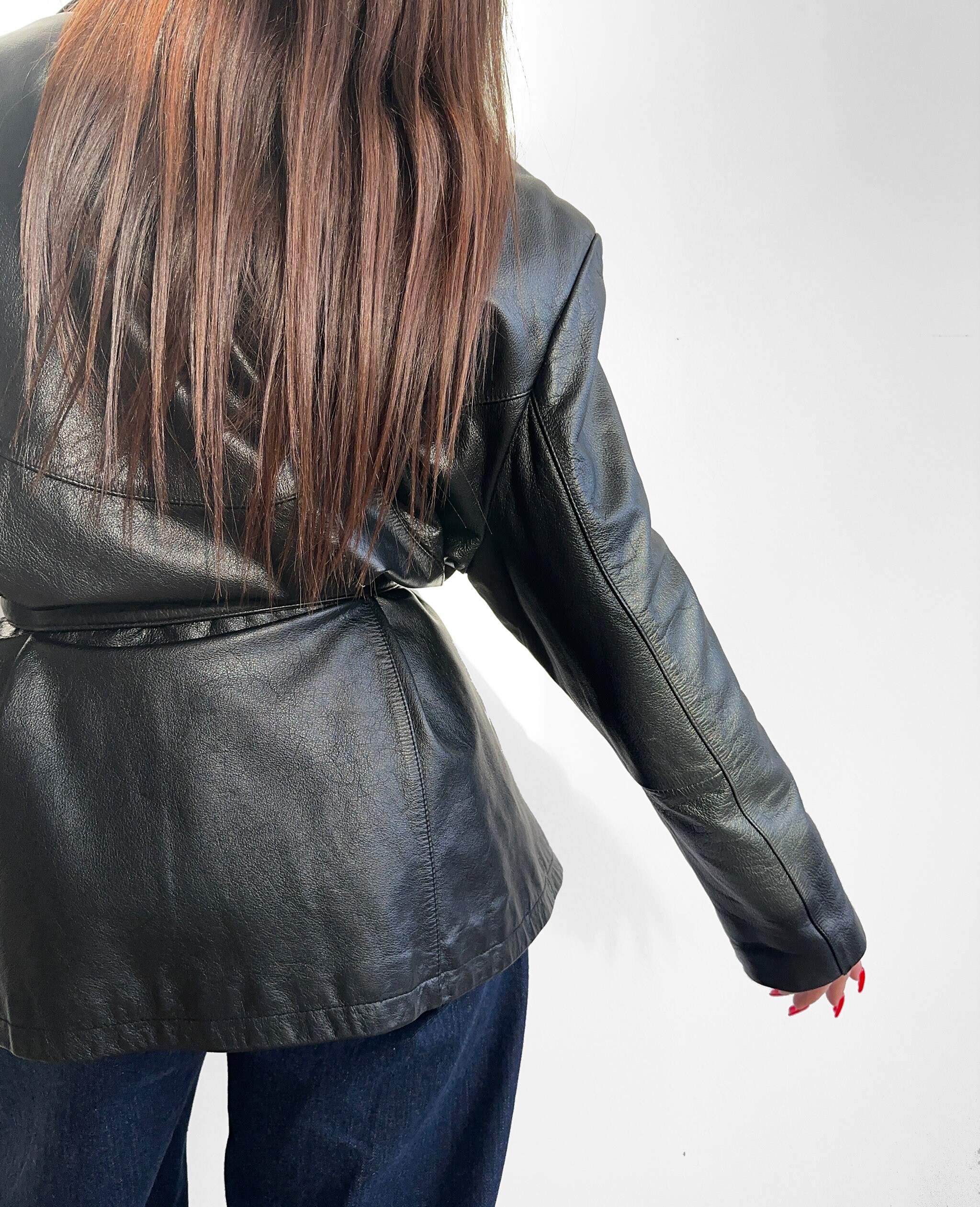 Wilsons Leather Maxima Black Leather Belted Jacket - Etsy