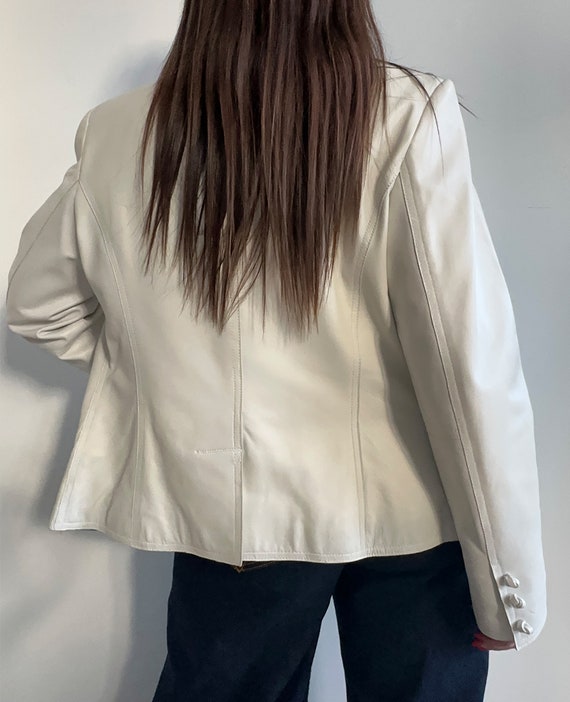 Pamela McCoy White Leather Double Pocket Jacket - Gem
