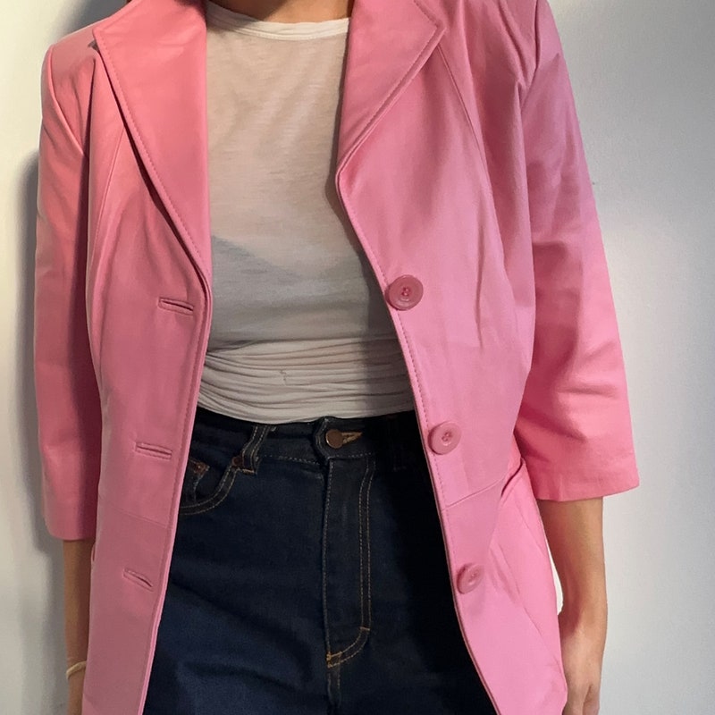 Pink Leather Jacket - Etsy