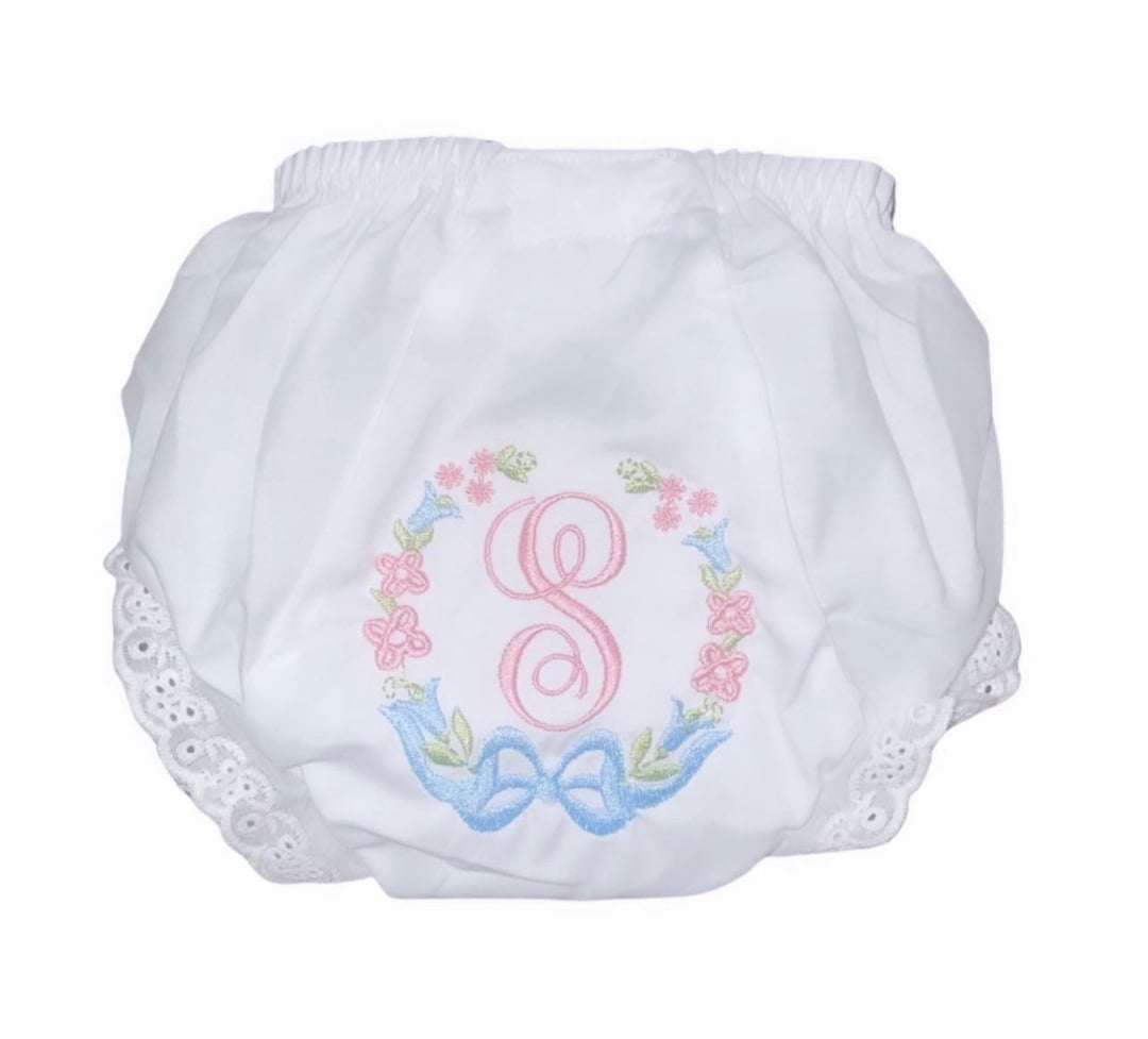 Embroidered Heirloom Diaper Cover Floral Monogram Frame - Etsy