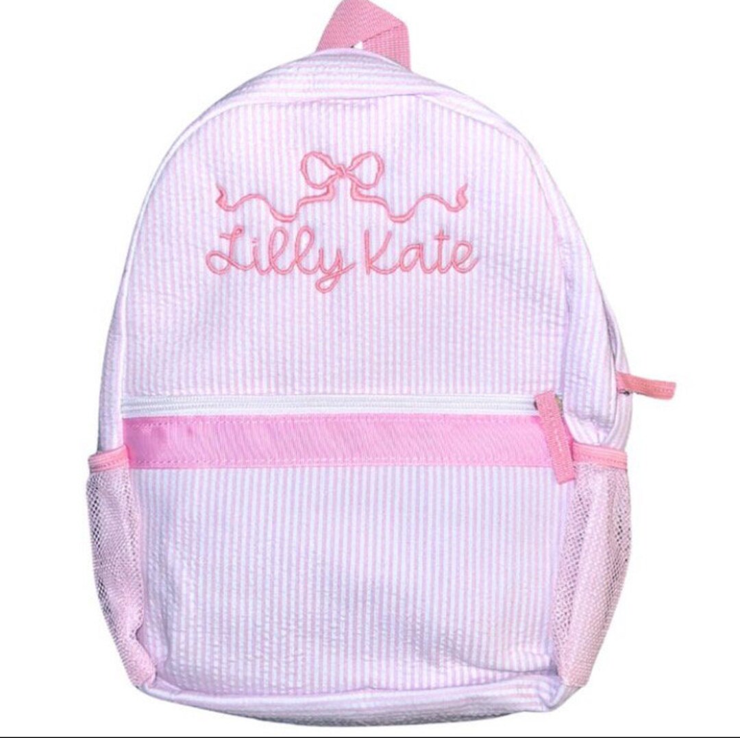 Pink Toddler Backpack With Bow Design- Seersucker Backpack - Etsy