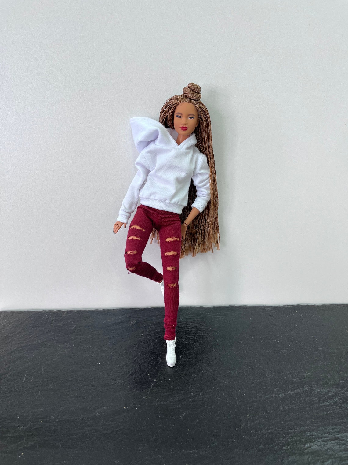 Maroon Ripped Leggings for 12inch Doll, Sexy Pants in 1:6 Scale, Gift ...