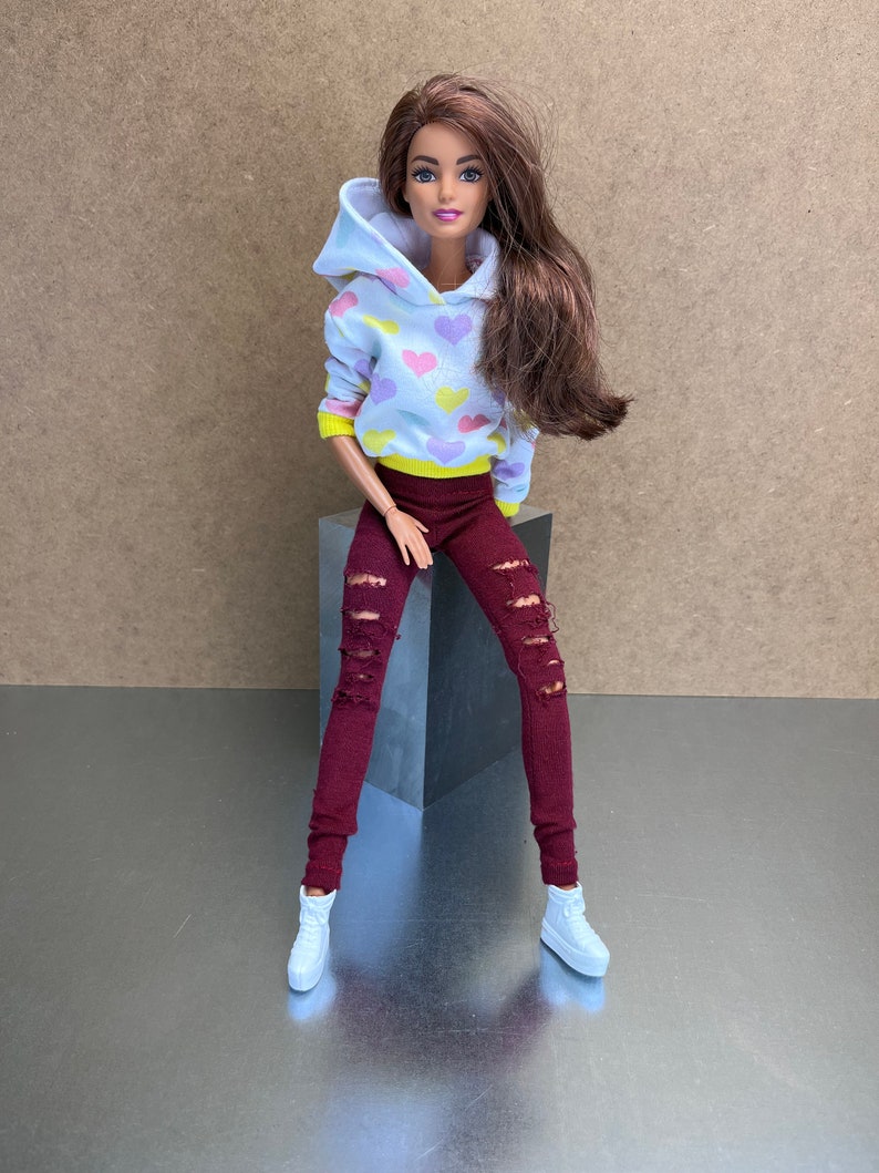 Maroon Ripped Leggings for 12inch Doll, Sexy Pants in 1:6 Scale, Gift ...