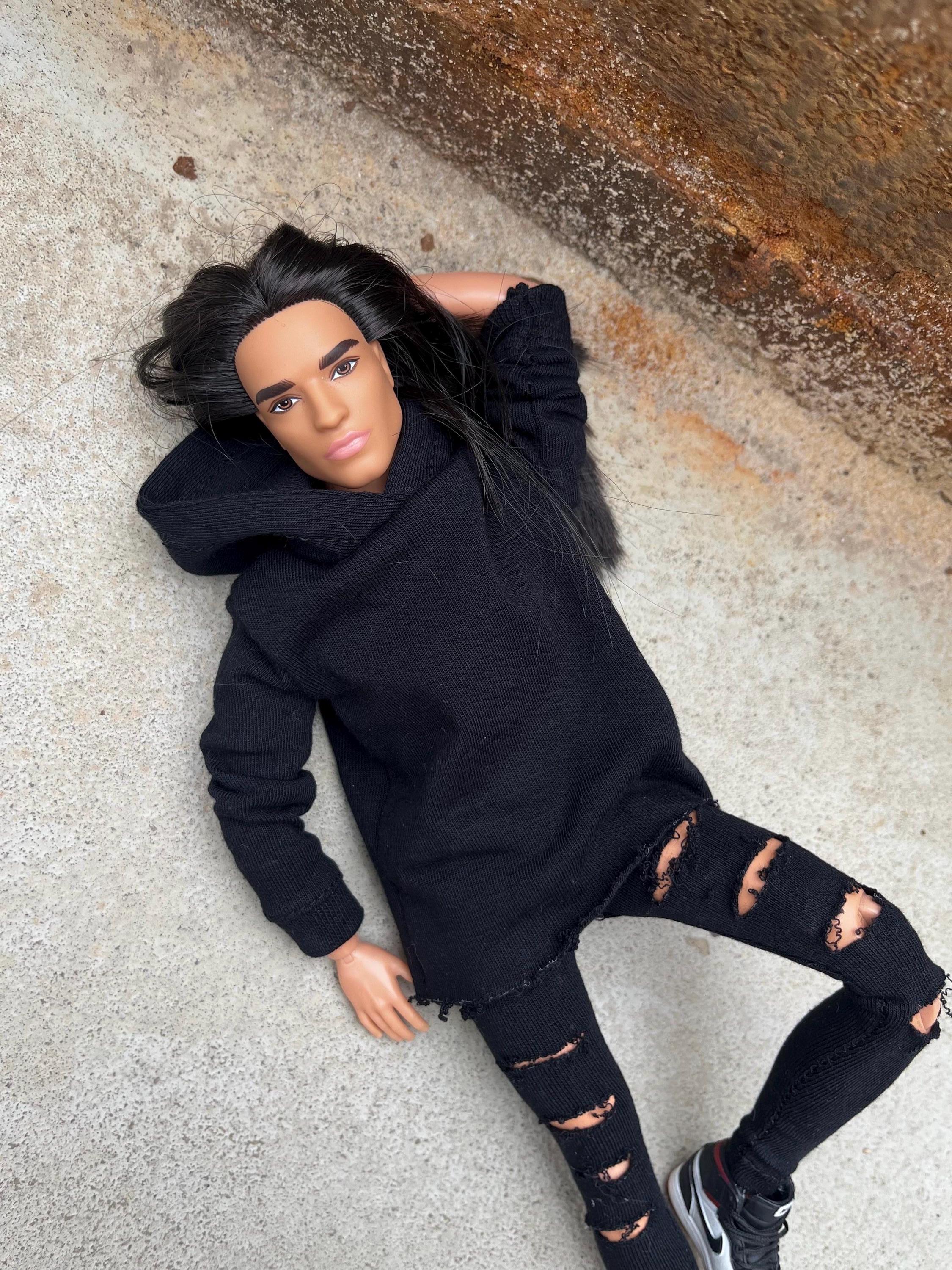 Ripped Hoodie for MEN Doll, Rock Look in 1:6 Scale, Bad Boy Dolly Style ...