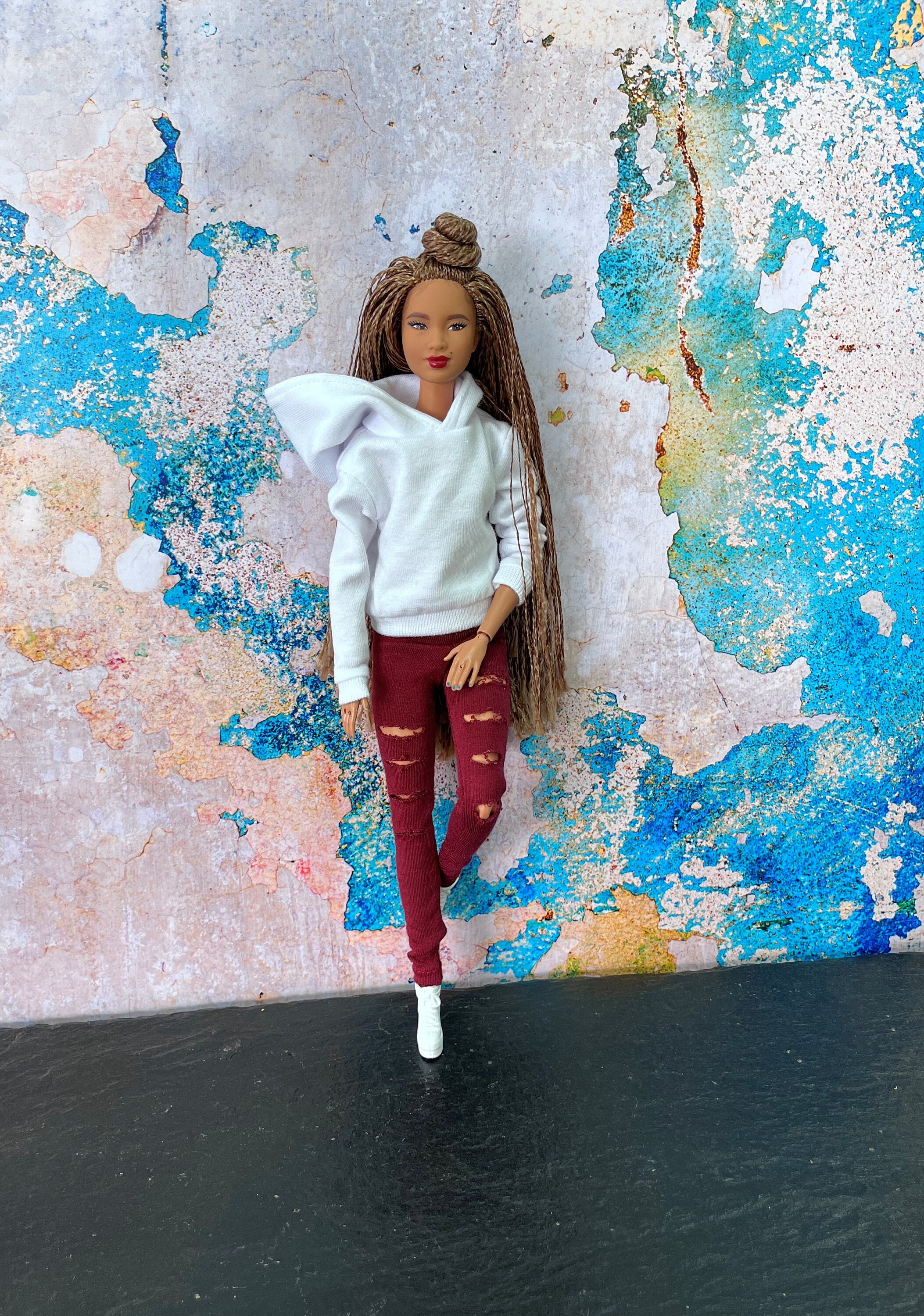 Maroon Ripped Leggings for 12inch Doll, Sexy Pants in 1:6 Scale, Gift ...