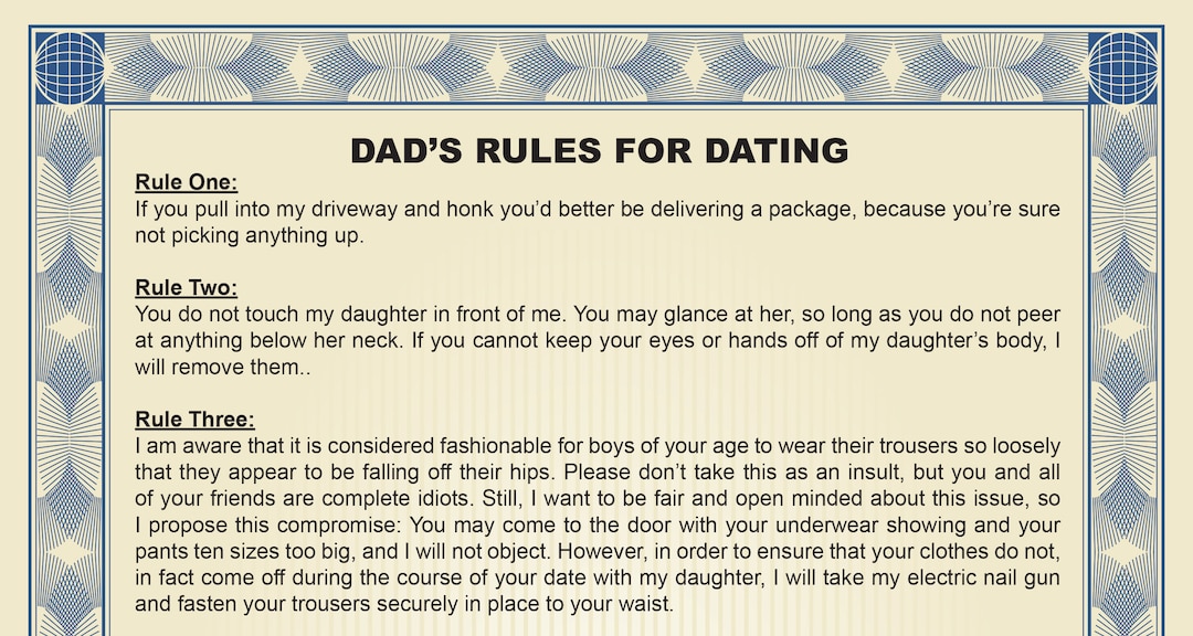 Rules for Dating My Daughter Certificate - Etsy