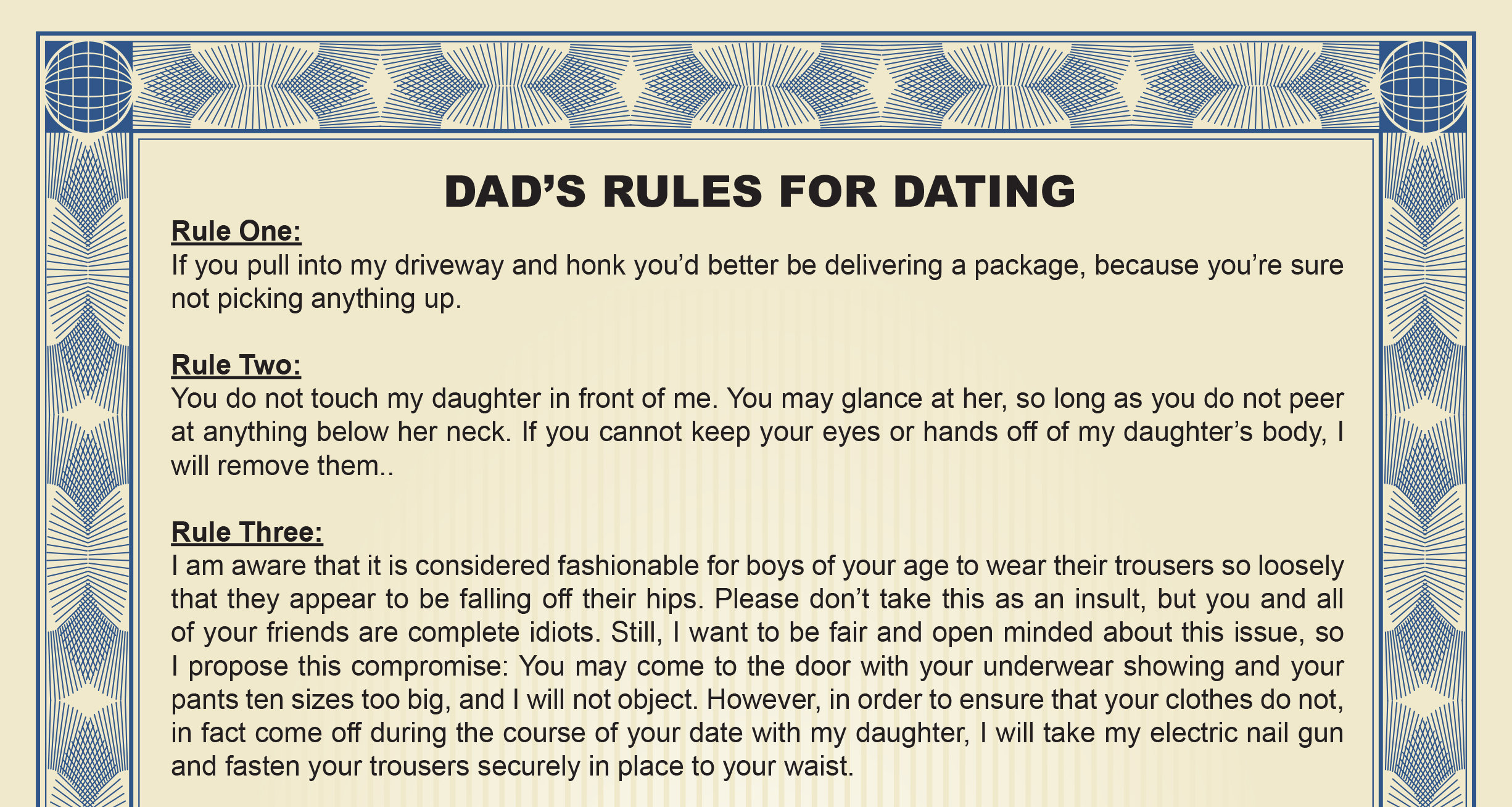 Rules for Dating My Daughter Certificate - Etsy