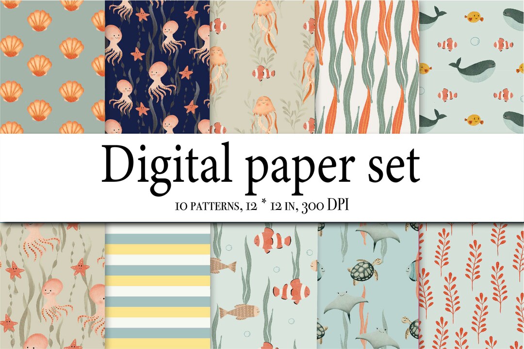 Underwater Digital Paper, Seamless Digital Paper, Ocean Digital Papers ...