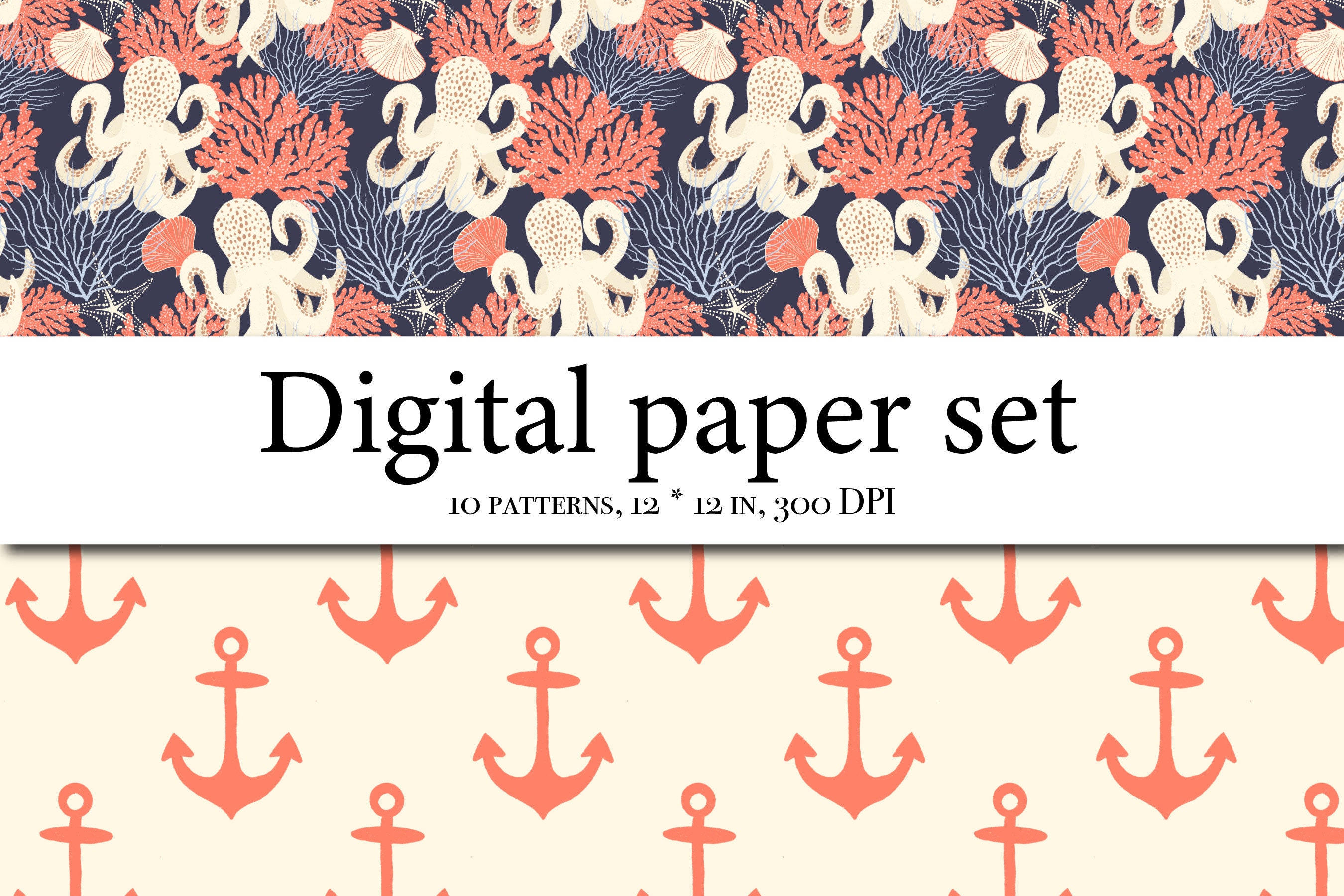 Sea Digital Paper-underwater Ocean Octopus Digital Paper Corals ...