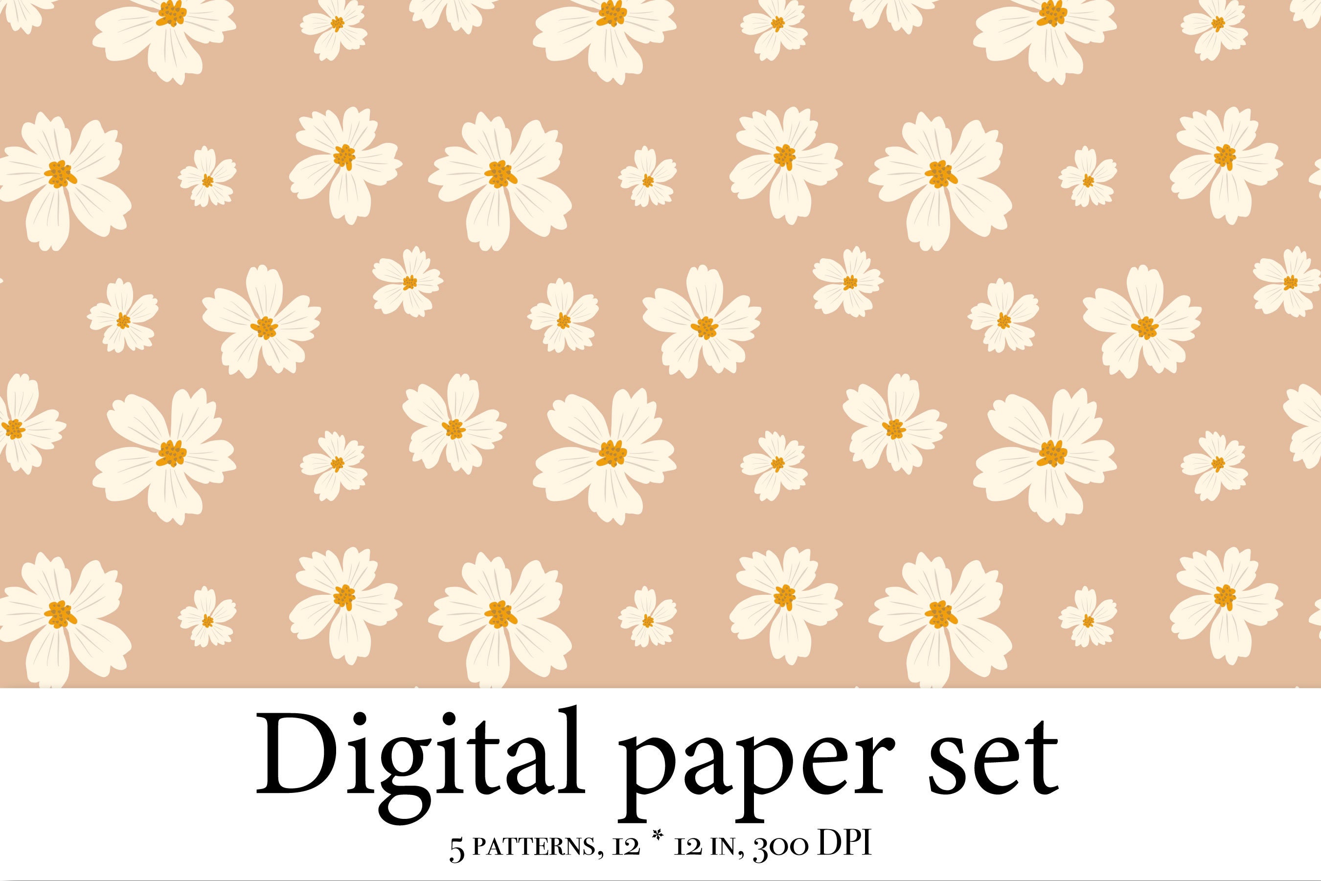 Pattern Clipart With Flowers Digital Paper Flowers Seamless Pattern ...