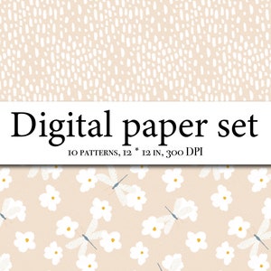 Boho Digital Paper Set - Boho Print - Pastel Flowers Seamless Pattern ...