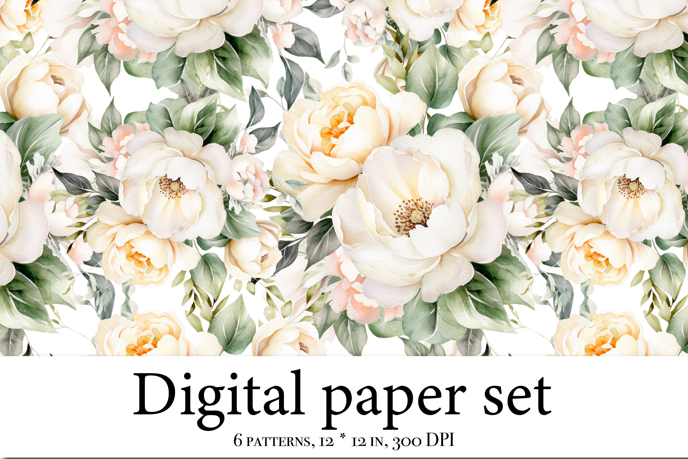 Watercolor Digital Paper Pack, Peonies Scrapbook, Peonies Seamless ...