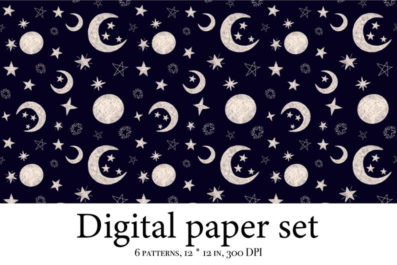 Space Digital Papers Scrapbook Papers celestial Galaxy Zodiac Star Seamless Patterns Kids ...