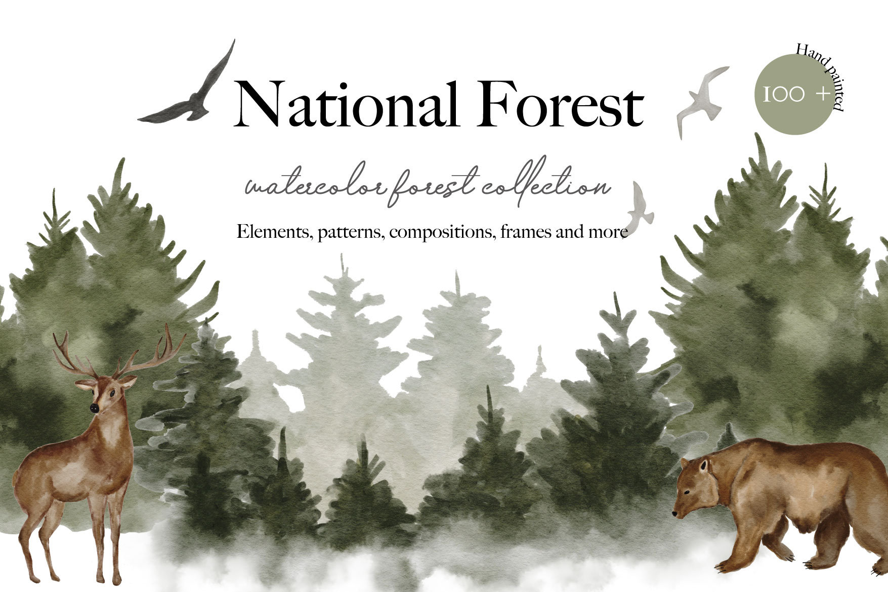 Watercolor Forest Digital Clipart Set - Forest Landscape Clipart ...