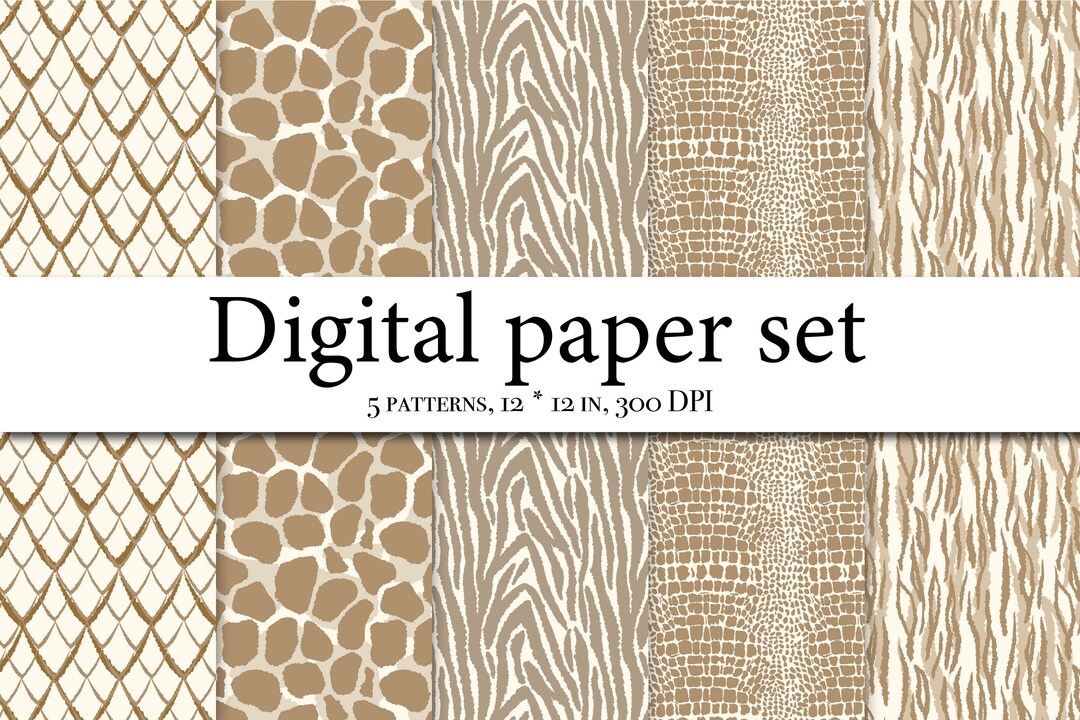 Neutral Animal Print Digital Paper, Seamless Animal Skin Patterns With ...